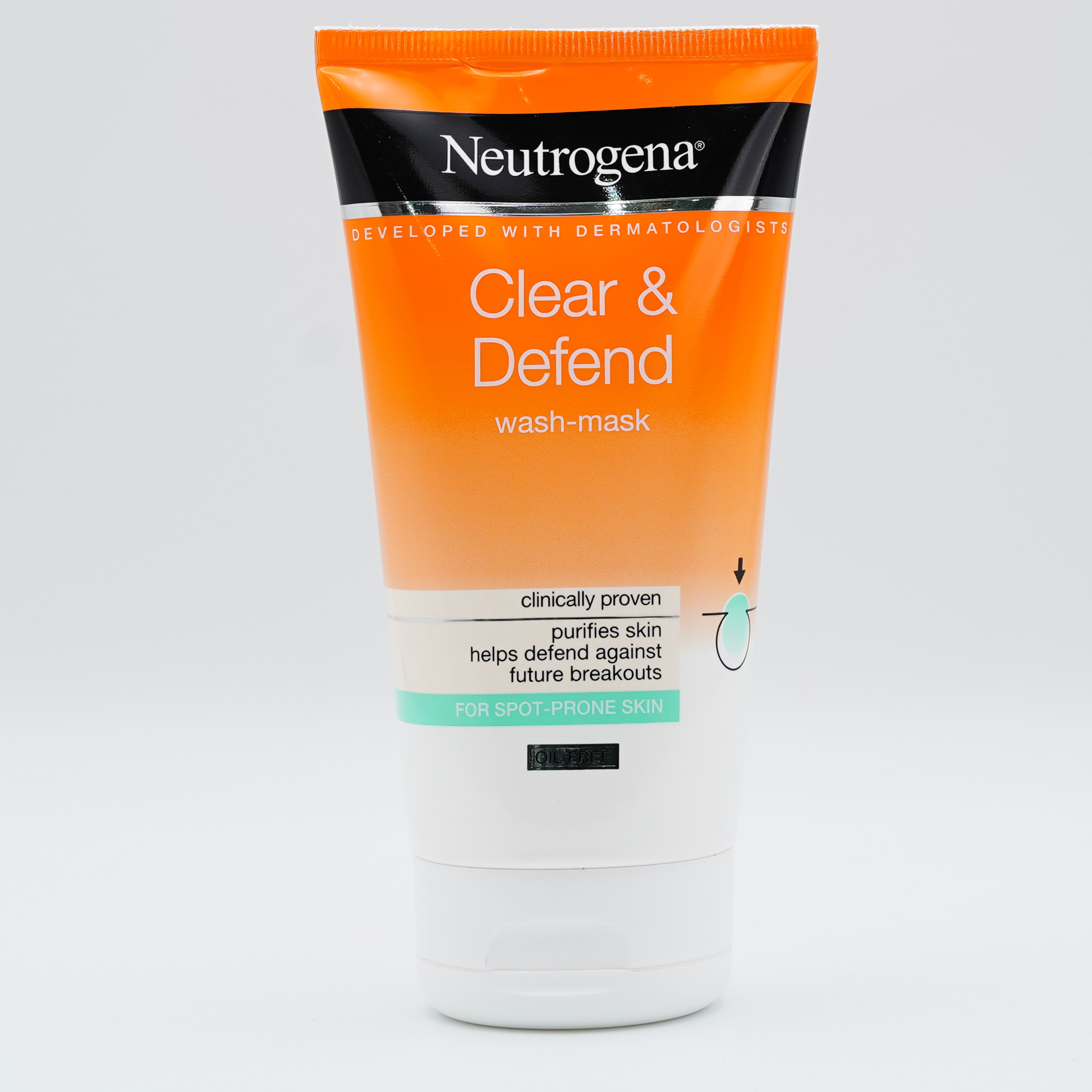 Neutrogena Face Wash CLEAR & DEFEND - WASH + MASK - ORANGE TUBE 150ml